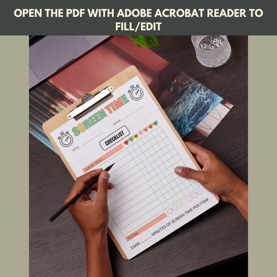 Screen Time Chart Checklist, Editable Printable Screen Time Task Chart ...