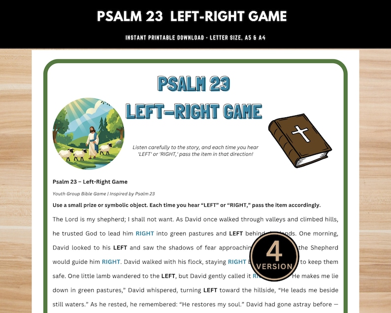 Psalm 23 Left Right Game Printable – Bible Study Activity – Christian ...