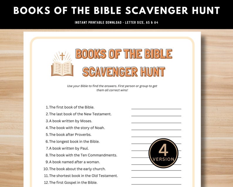 Books of the Bible Scavenger Hunt Game – Printable Christian Activity ...