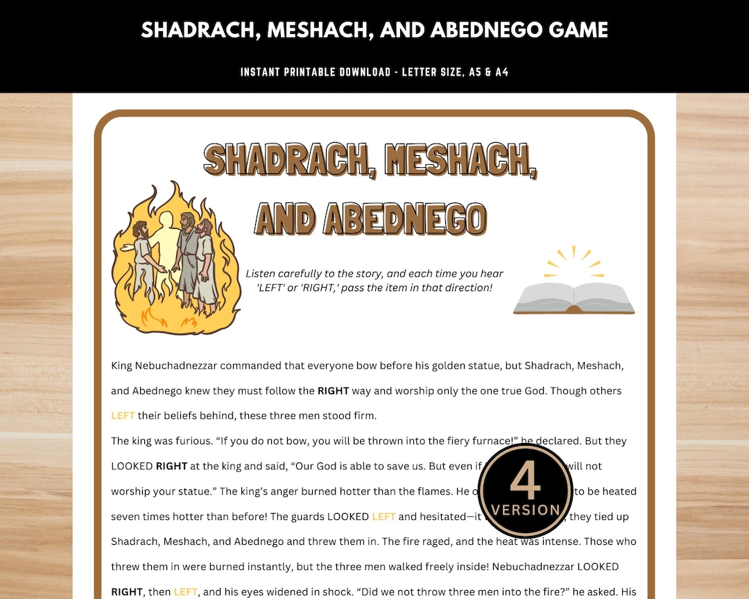 Shadrach Meshach Abednego Left Right Game, Bible Party Game, Church ...