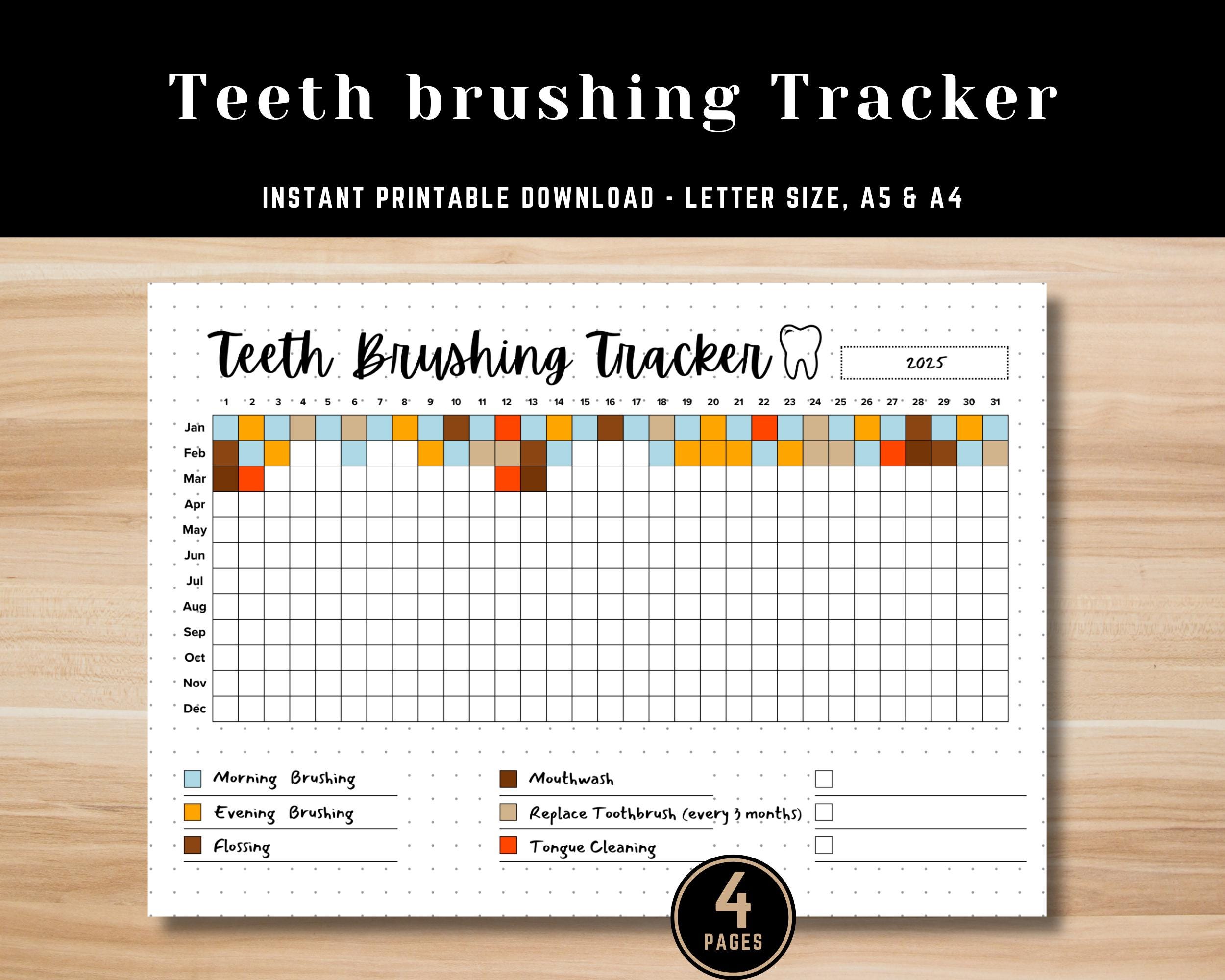 Yearly Hygiene Tracker Bundle - Printable Shower, Hair Wash, Teeth ...