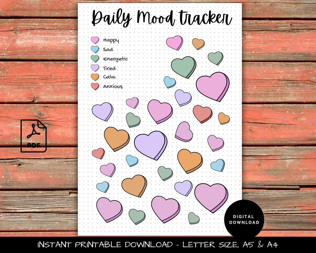 Printable Heart Mood Tracker Candy Hearts Journal Page Feelings Tracker ...