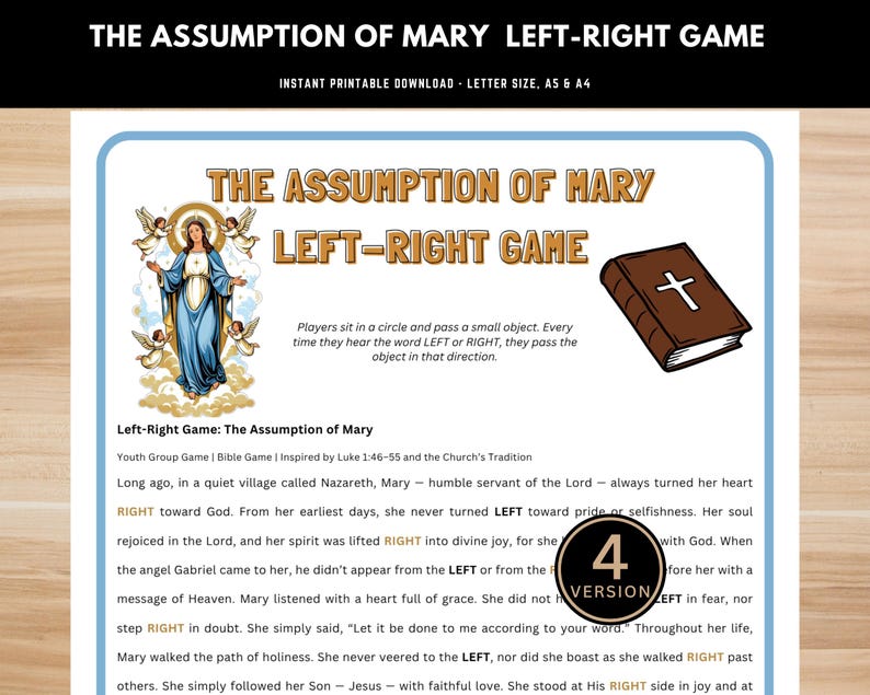 The Assumption of Mary Left Right Game | Printable Christian Bible Game ...