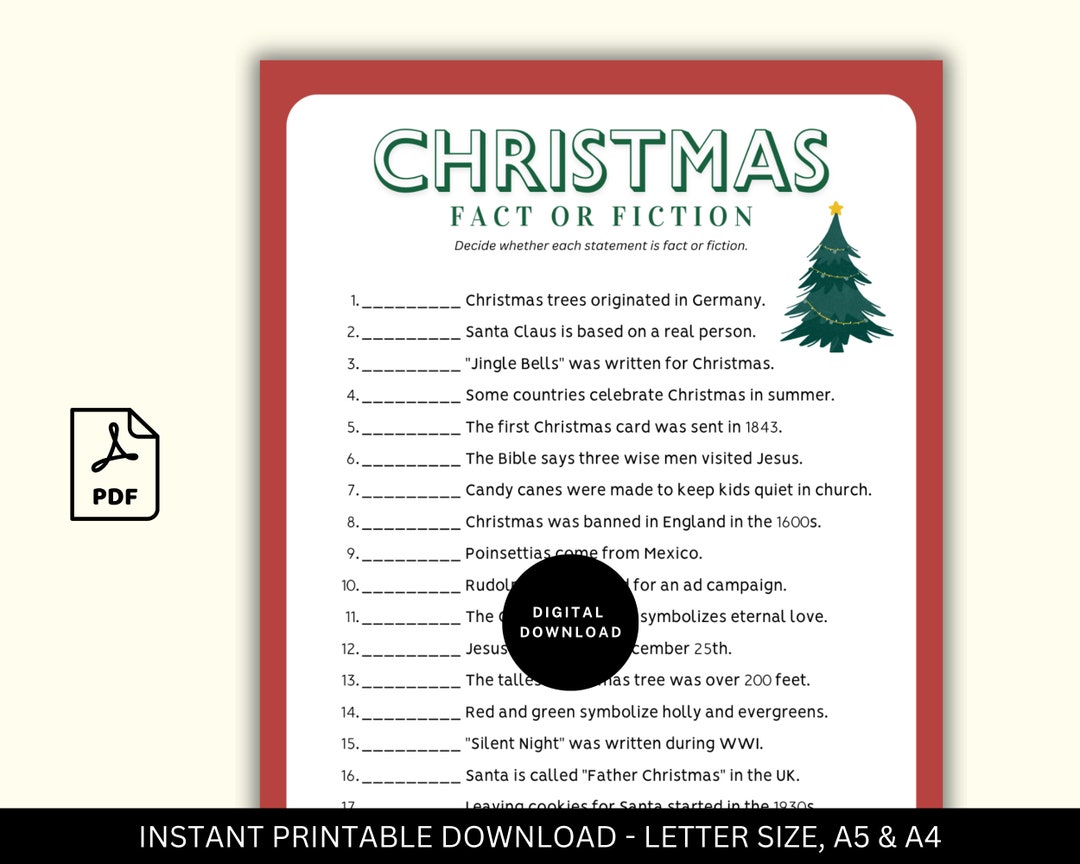 Christmas Fact or Fiction Game | Fun Holiday Party Game | Printable ...