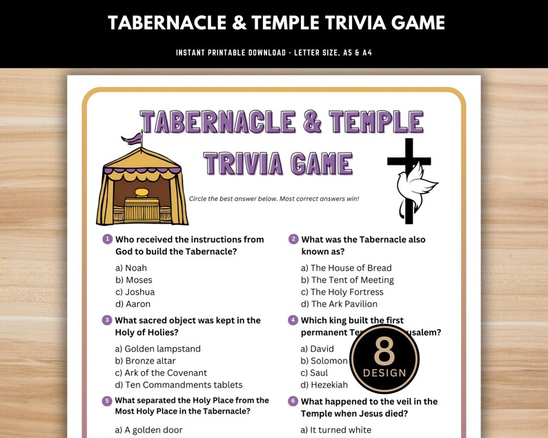 Tabernacle and Temple Bible Trivia Game - Printable Christian Game for ...