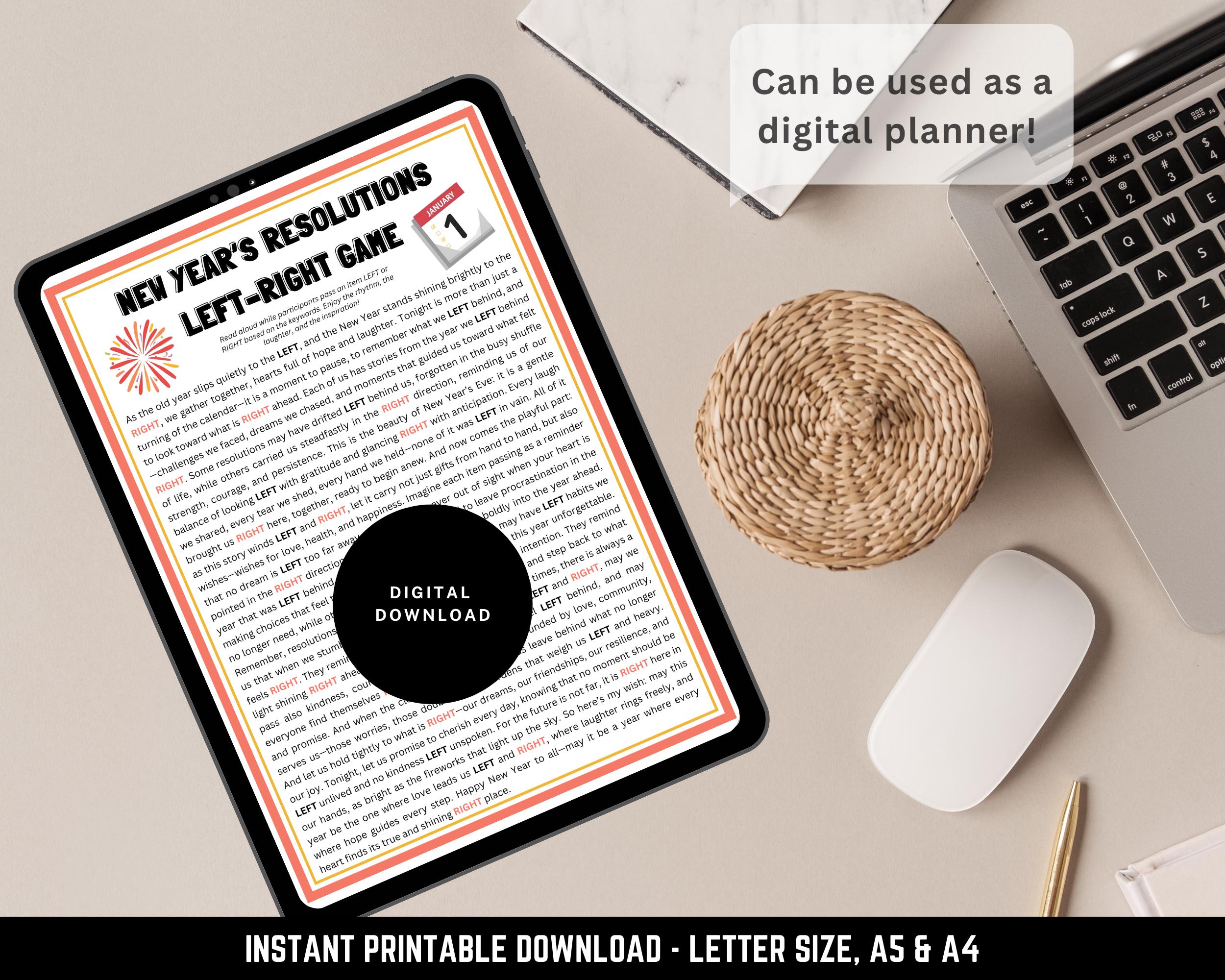 New Year's Resolutions Left Right Game, Printable New Year Party Game ...