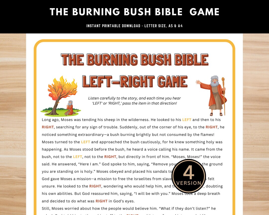 The Burning Bush Bible Left Right Game | Christian Party Game | Bible ...