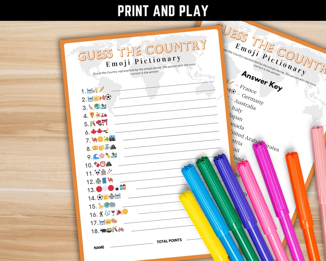 Guess the Country Emoji Pictionary | Printable Party Game | Family Fun ...