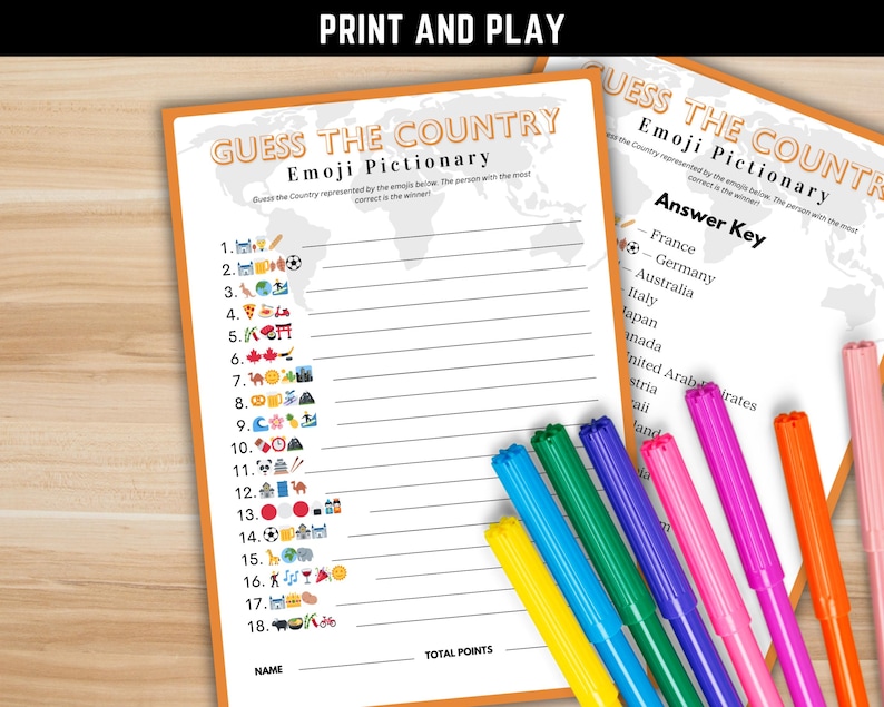 Guess the Country Emoji Pictionary | Printable Party Game | Family Fun ...