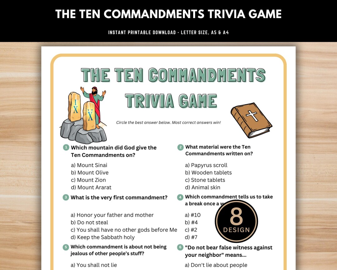 The Ten Commandments Trivia Game - Printable Christian Bible Game for ...