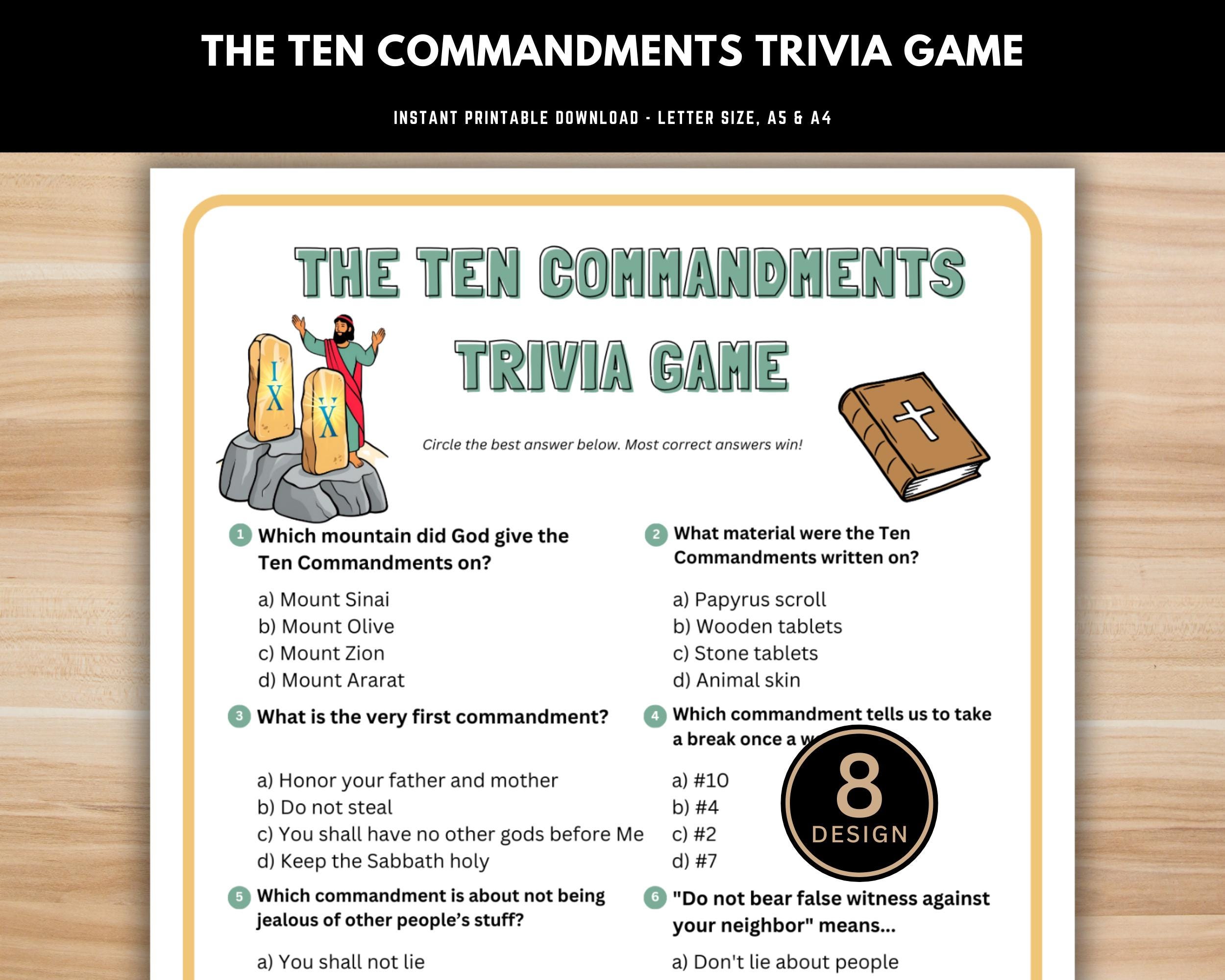 The Ten Commandments Trivia Game - Printable Christian Bible Game for ...