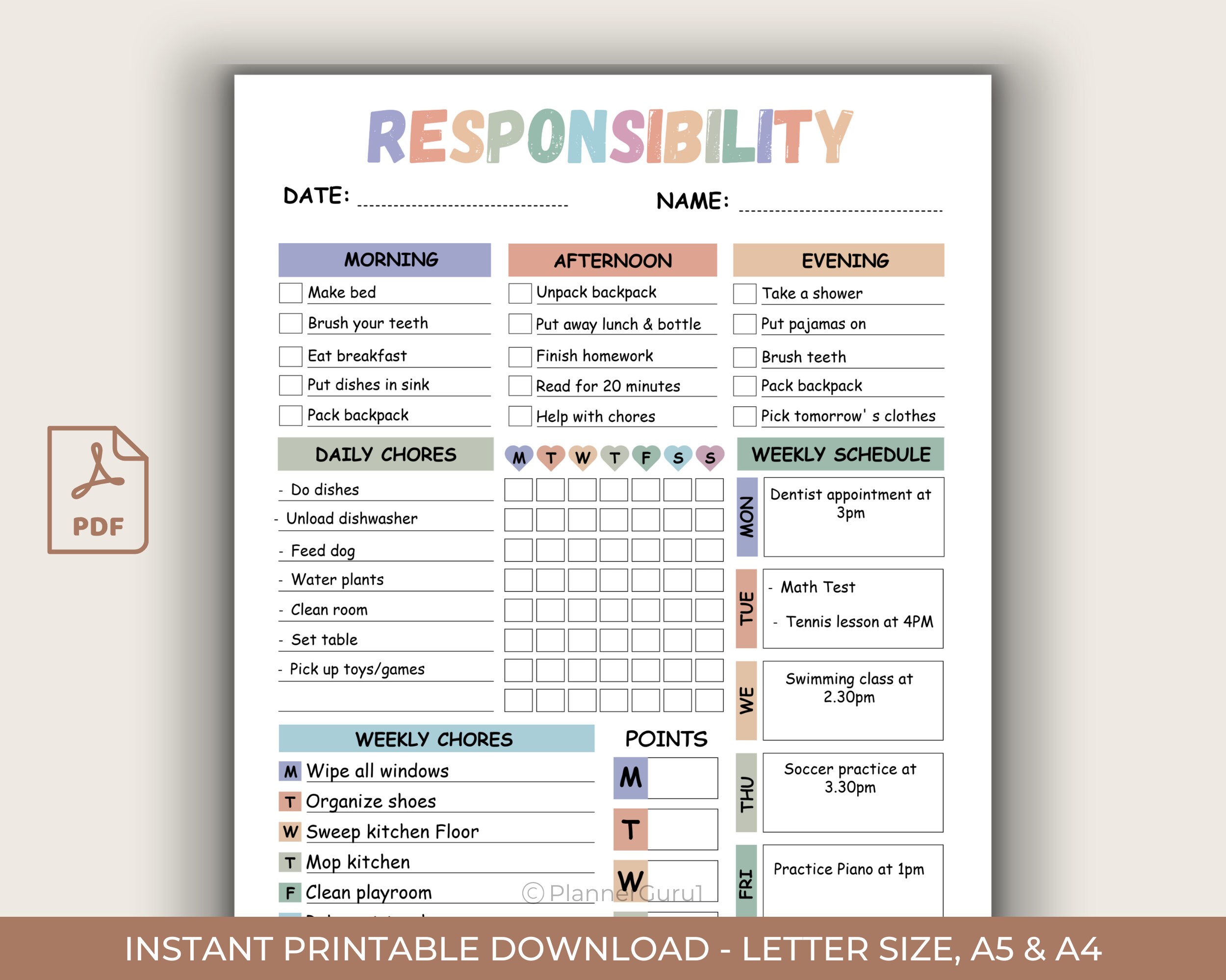Editable Task Sheets for Kids Printable Daily Weekly Responsibility ...