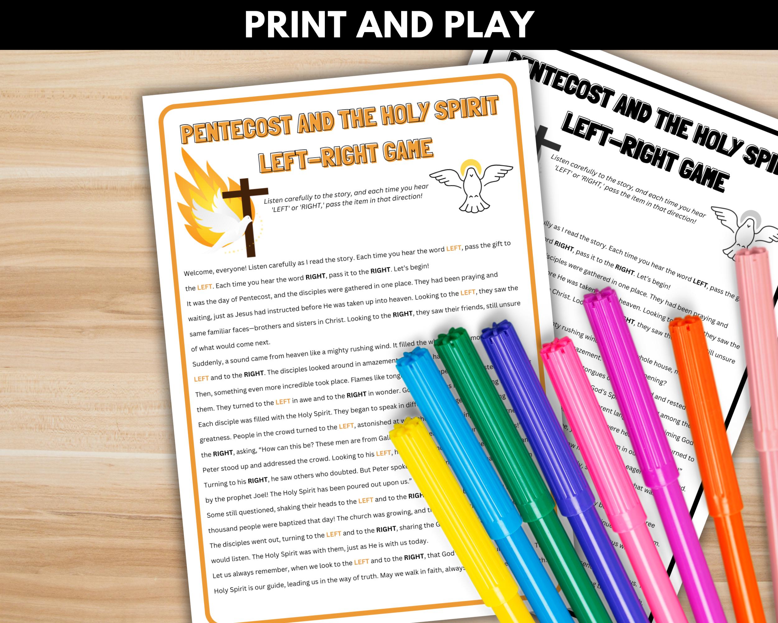 Pentecost and the Holy Spirit Left-right Game - Printable Bible Study ...