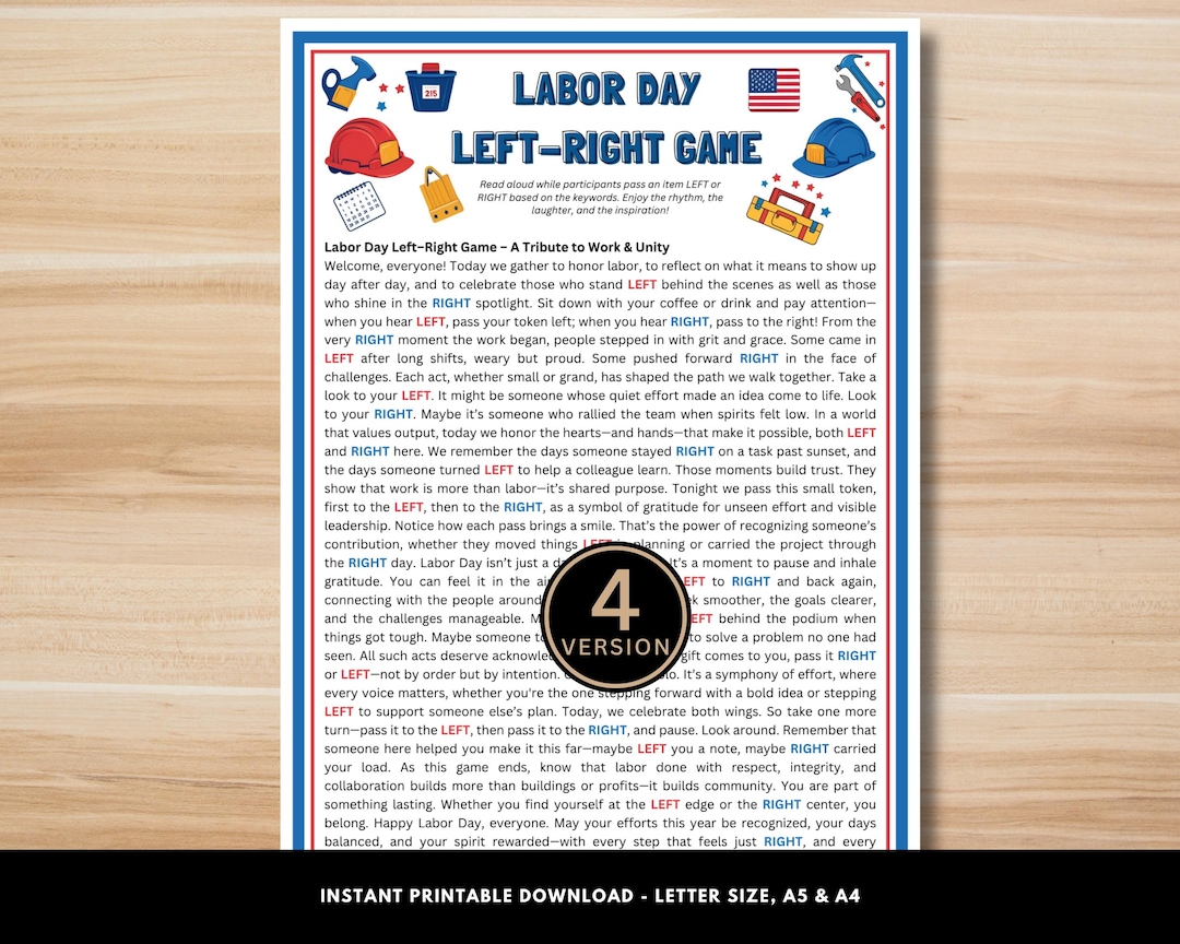 Labor Day Left Right Game - Printable Party Game for Family, Kids ...