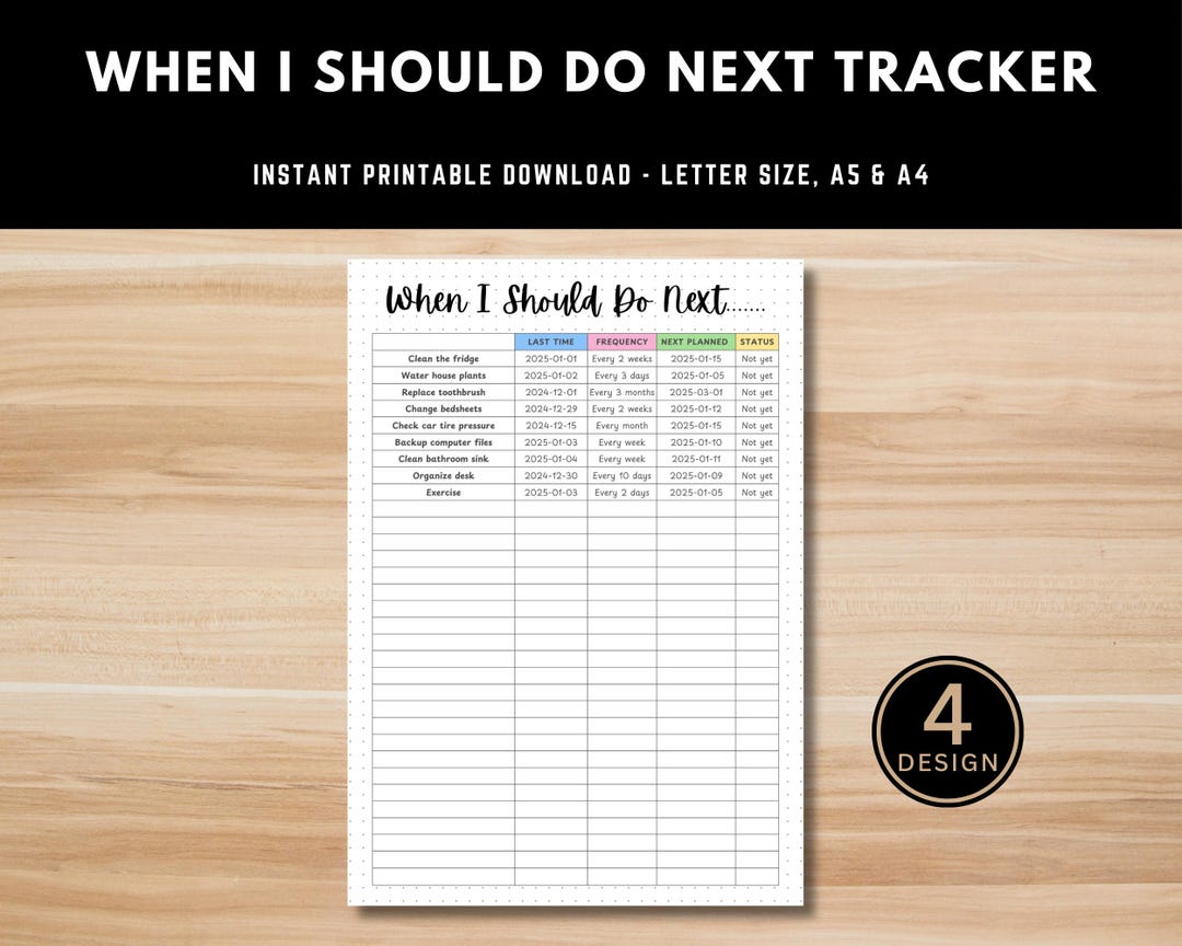 Printable When I Should Do Next Tracker | Bullet Journal Page | Habit ...
