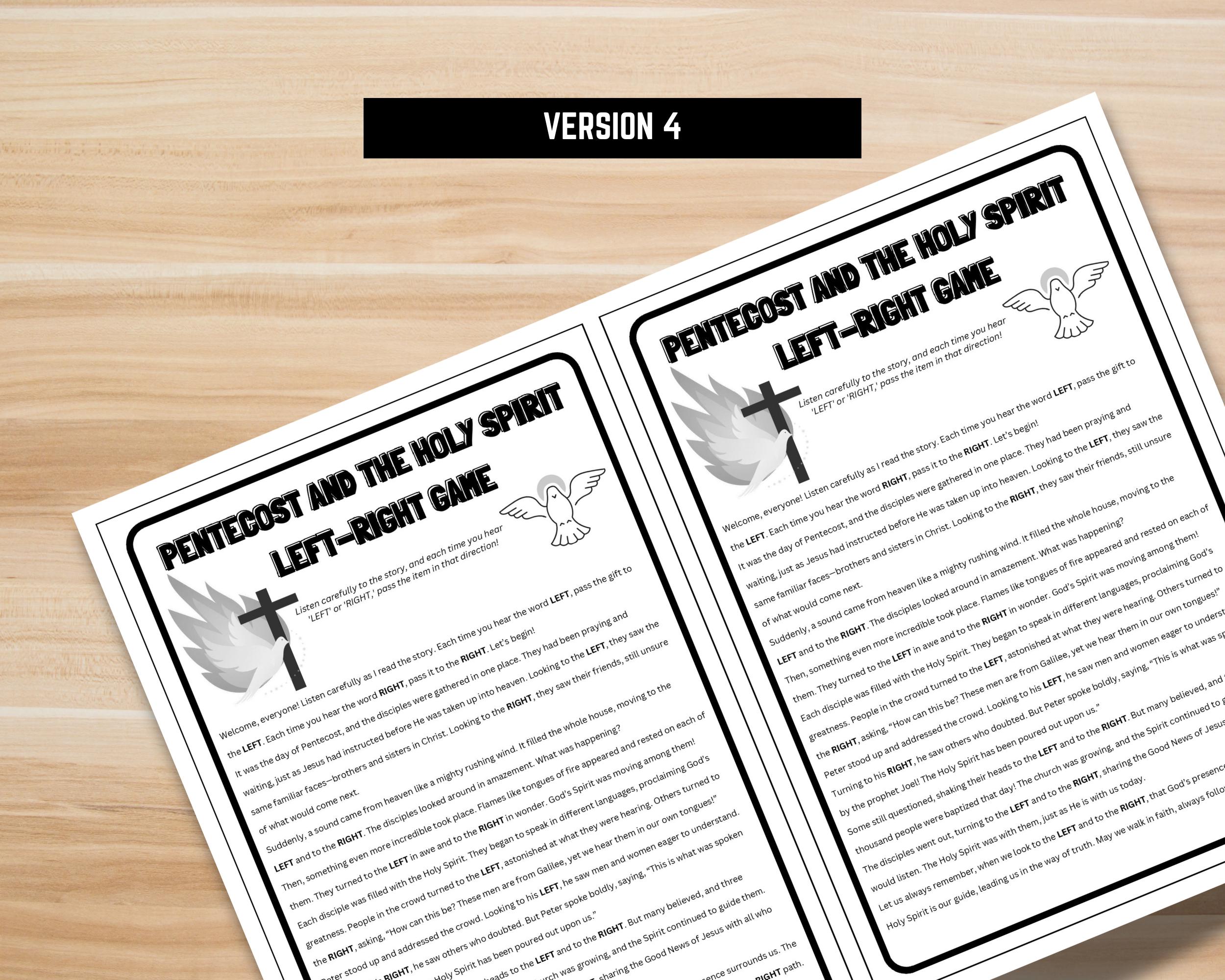 Pentecost and the Holy Spirit Left-right Game - Printable Bible Study ...