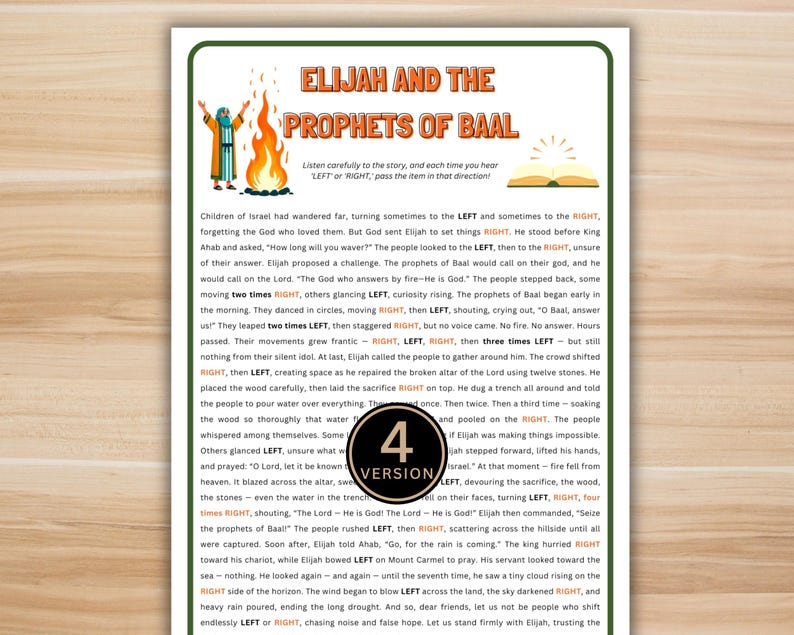 Elijah and the Prophets of Baal Left Right Game - Printable Bible Party ...