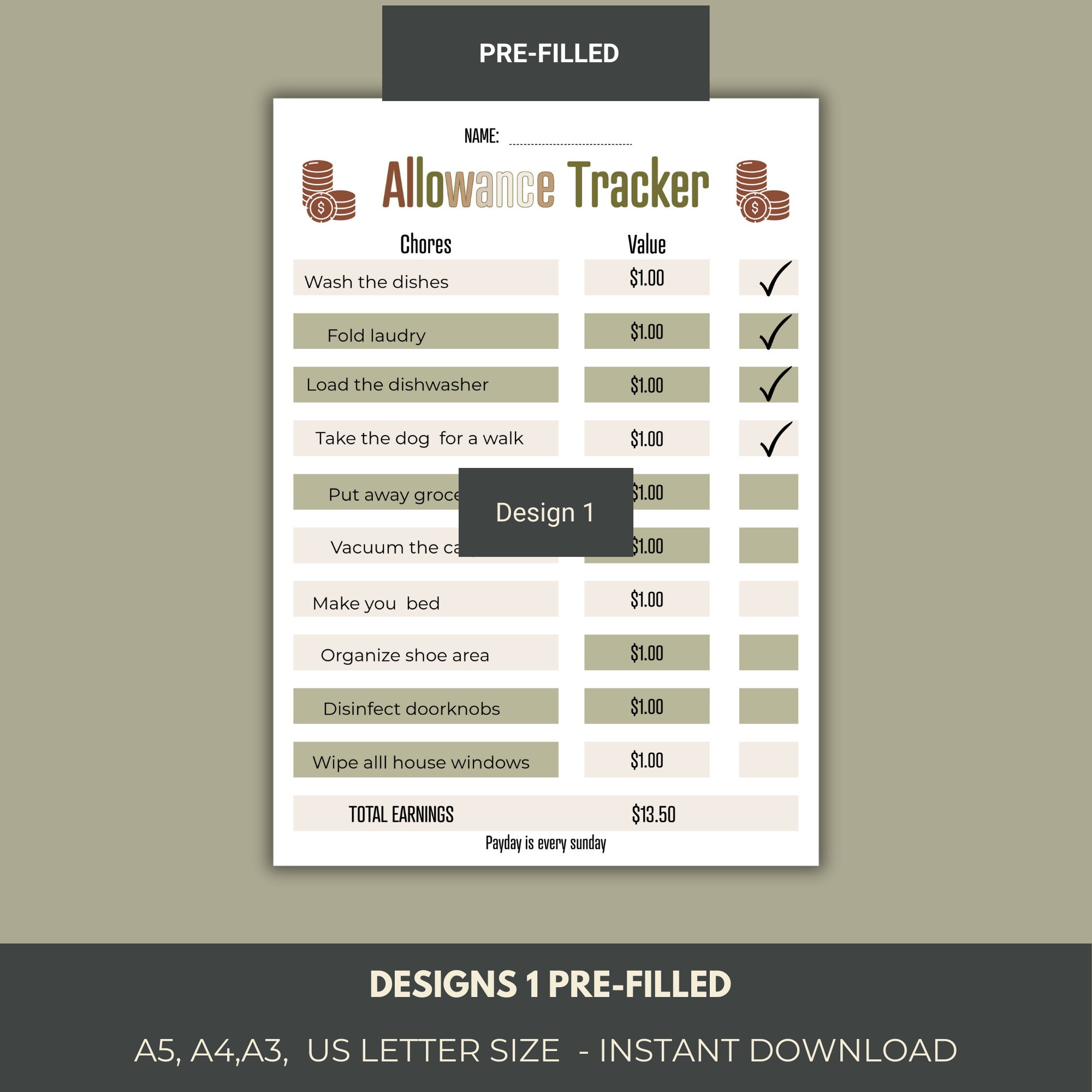 Enhanced Digital Allowance Tracker: Editable Allowance Chart for Kids ...