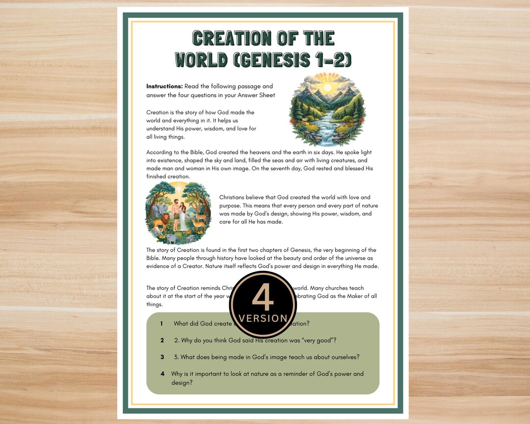 Creation of the World (genesis 1–2) Printable, Christian Short Story ...