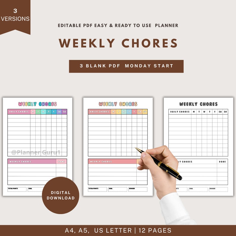 Printable Chore Chart for Kids and Teens | Daily and Weekly ...