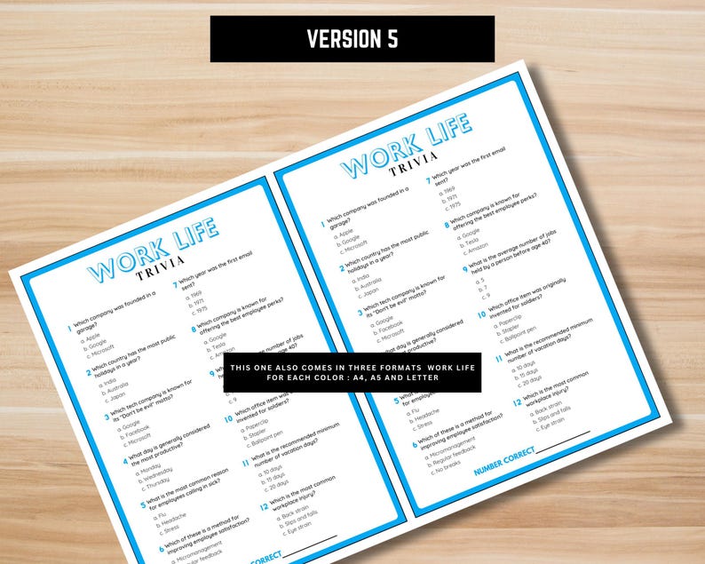 Work Trivia Game Office Party Game Printable Work Game for Team ...