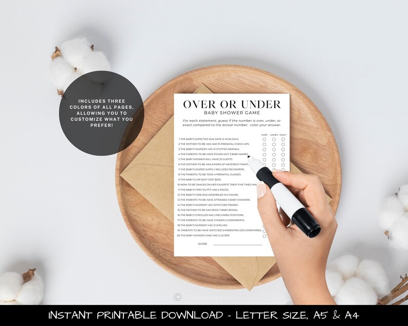 Editable Over or Under Baby Shower Game | Printable Baby Shower Trivia ...