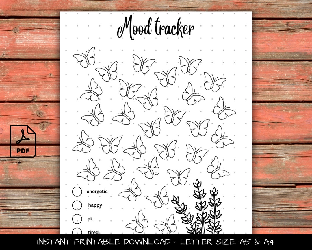 Butterfly Mood Tracker - A5 Journal Page - PRINTABLE Tracker - Daily ...