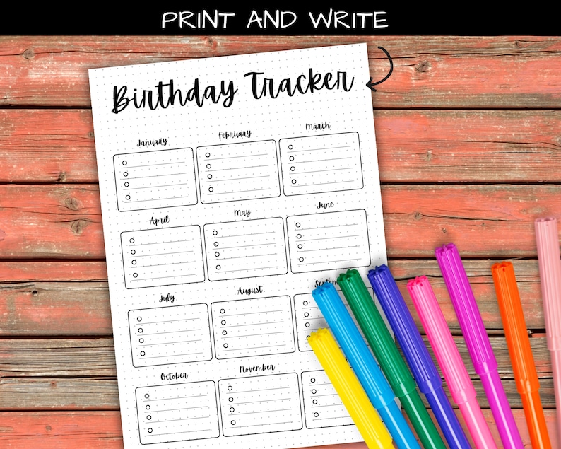 Birthday Calendar and Tracker PDF | Printable Birthday List and ...
