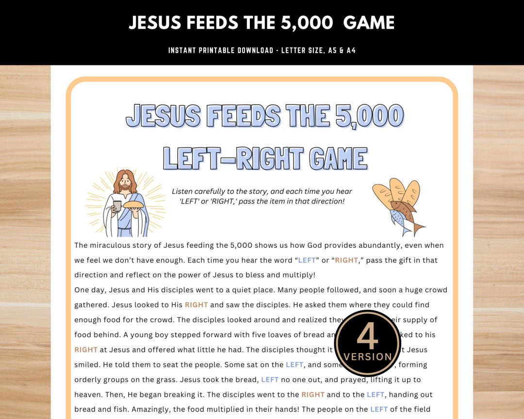 Jesus Feeds the 5000 Left Right Game - Printable Bible Study and Church ...