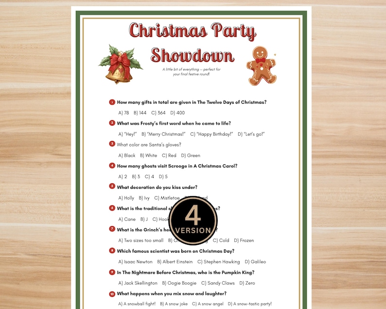 Christmas Party Showdown Trivia Game Printable – Fun Holiday Quiz for ...