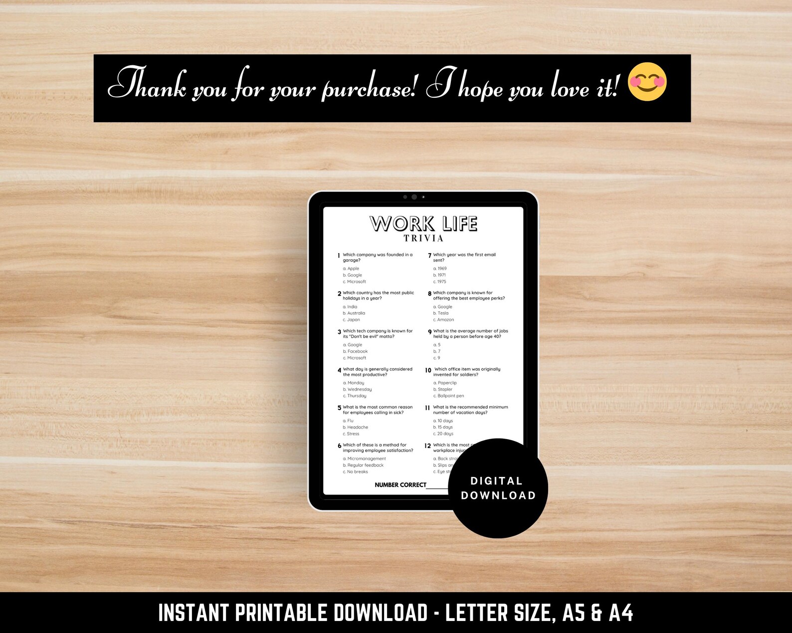 Work Trivia Game | Office Party Game | Printable Work Game for Team ...