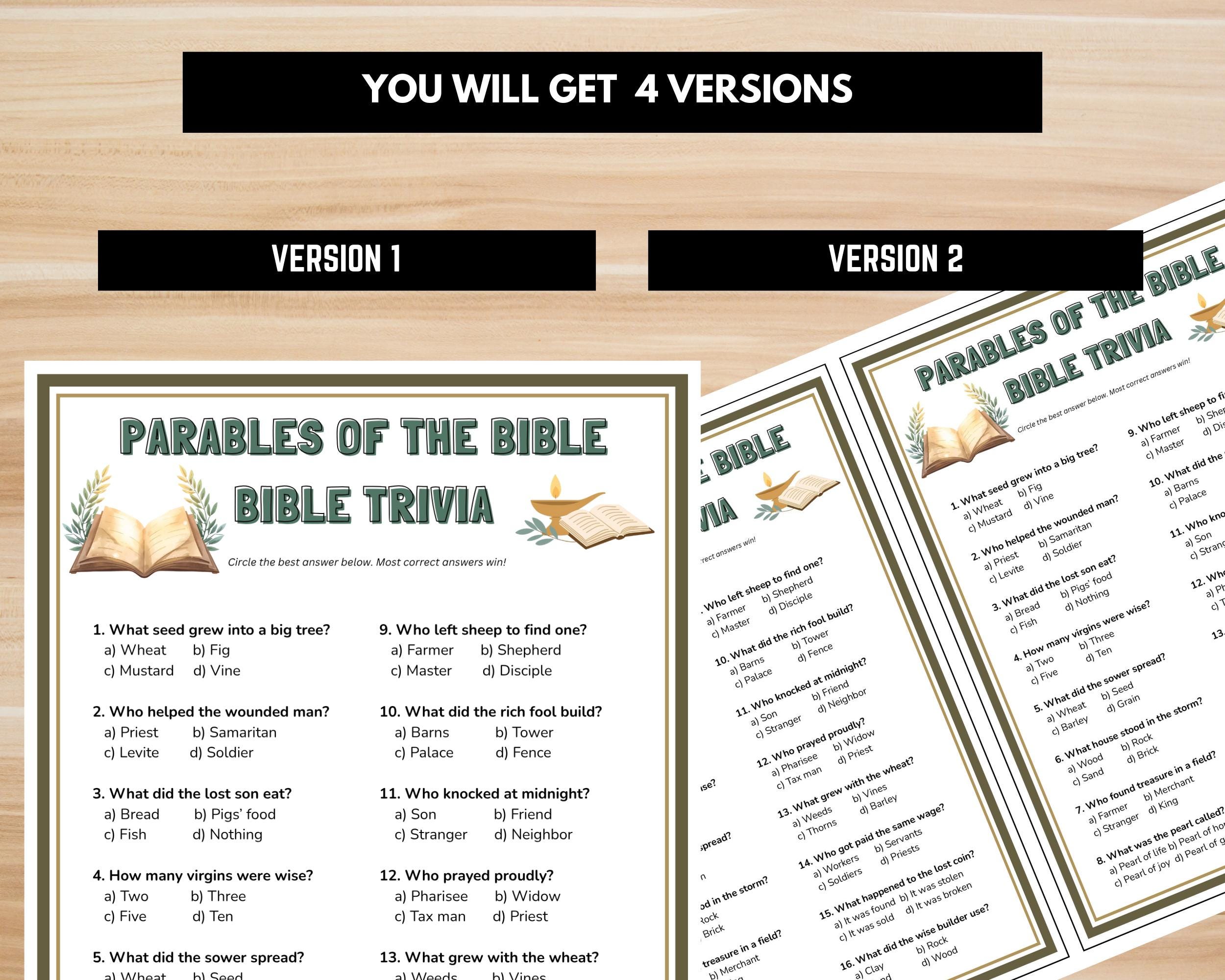 Parables of the Bible Trivia Game Printable – Christian Bible Quiz With ...