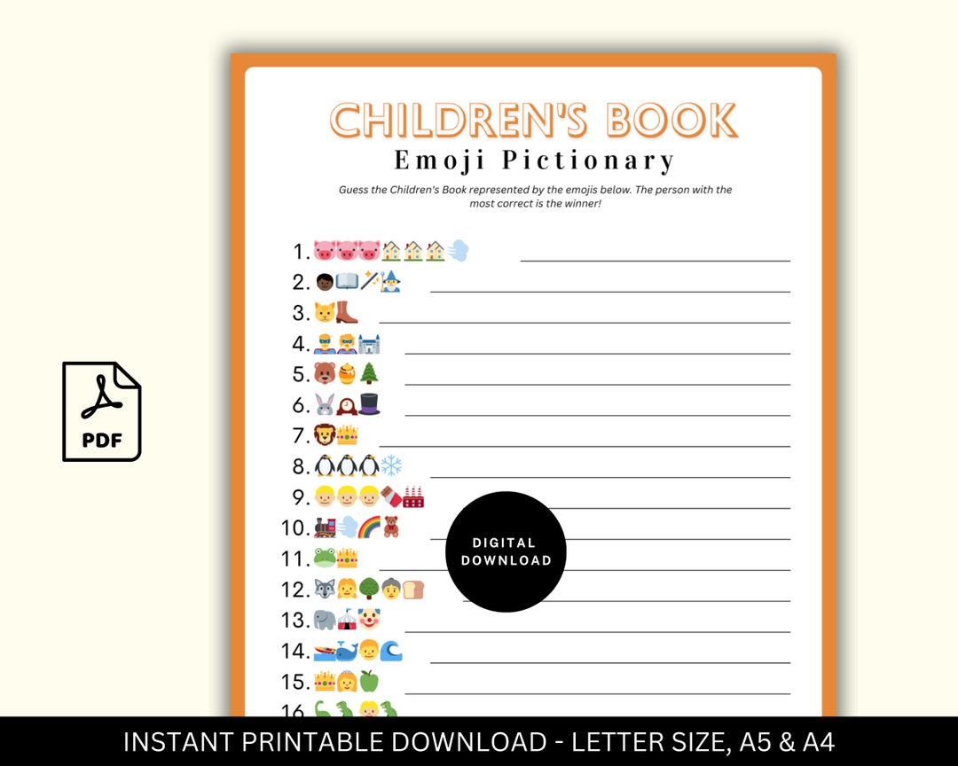Children's Book Emoji Pictionary Game | Digital Baby Shower Game | Fun ...