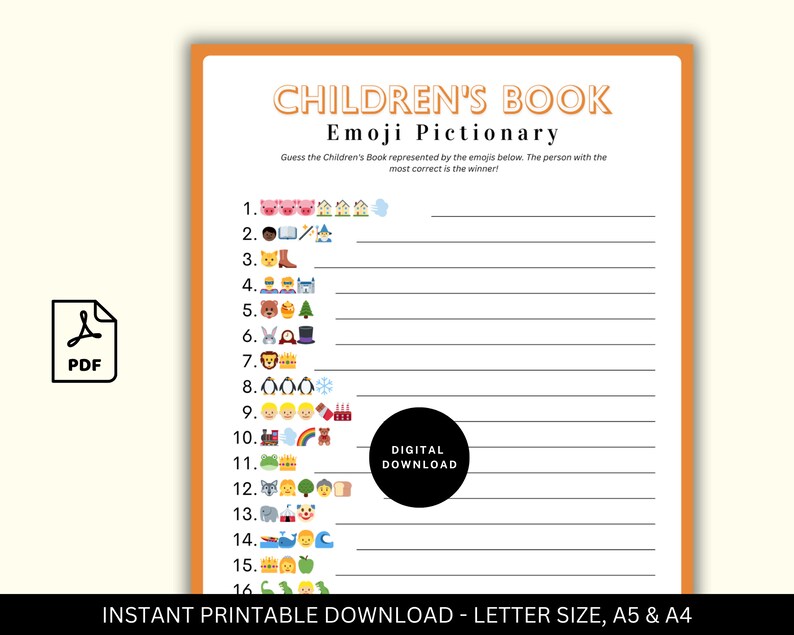 Children's Book Emoji Pictionary Game Digital Baby Shower Game Fun Baby ...