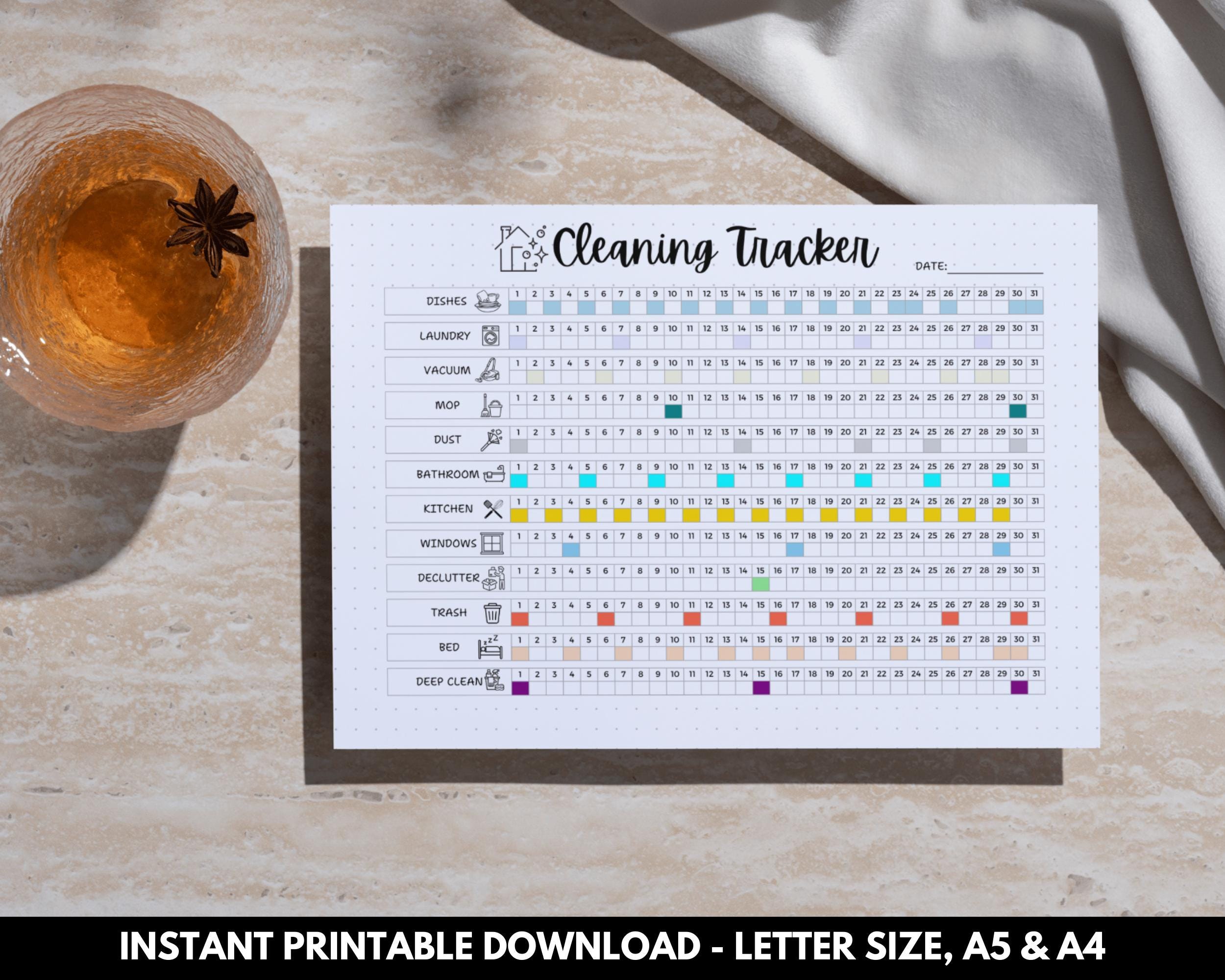 Cleaning Tracker Printable | Chores List and Cleaning Log | Bullet ...