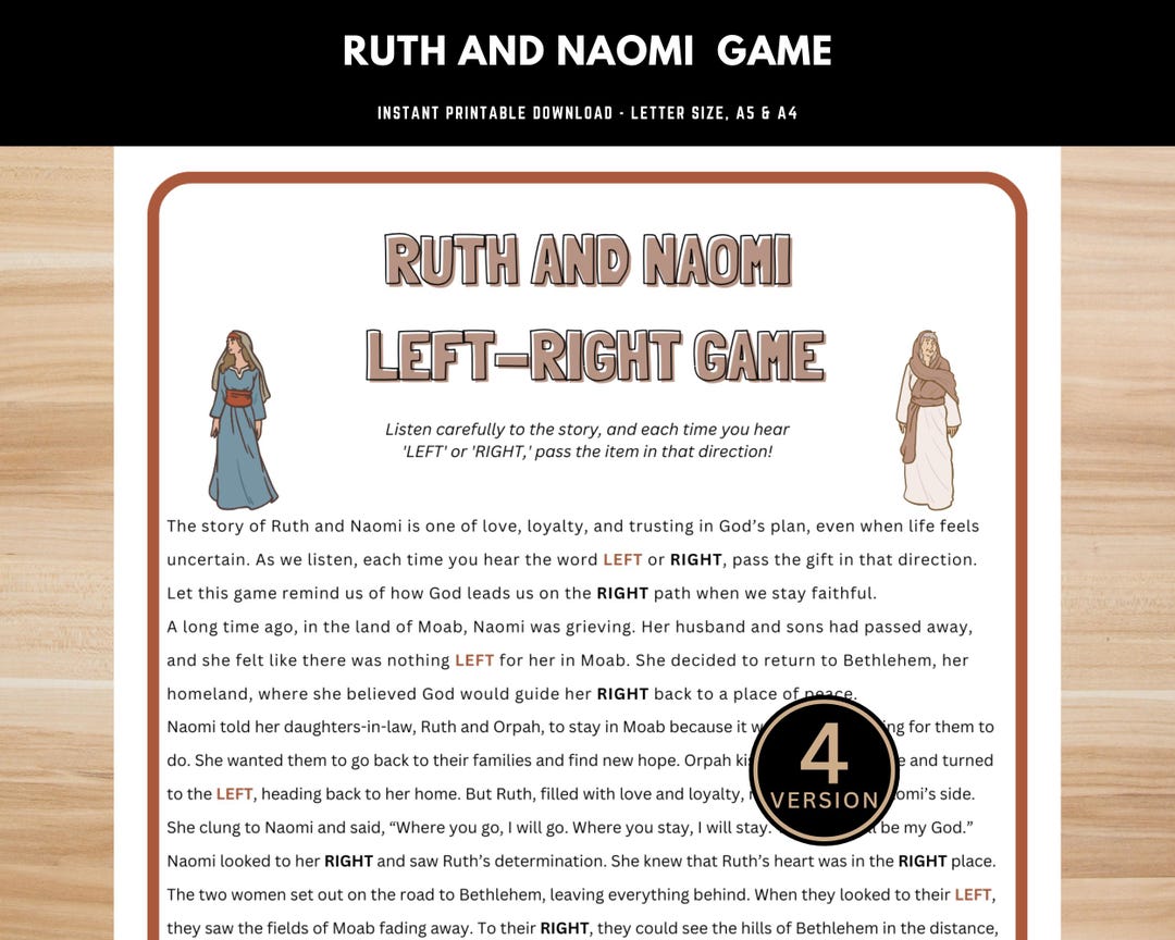 Ruth and Naomi Left Right Game - Printable Bible Study and Church Party ...