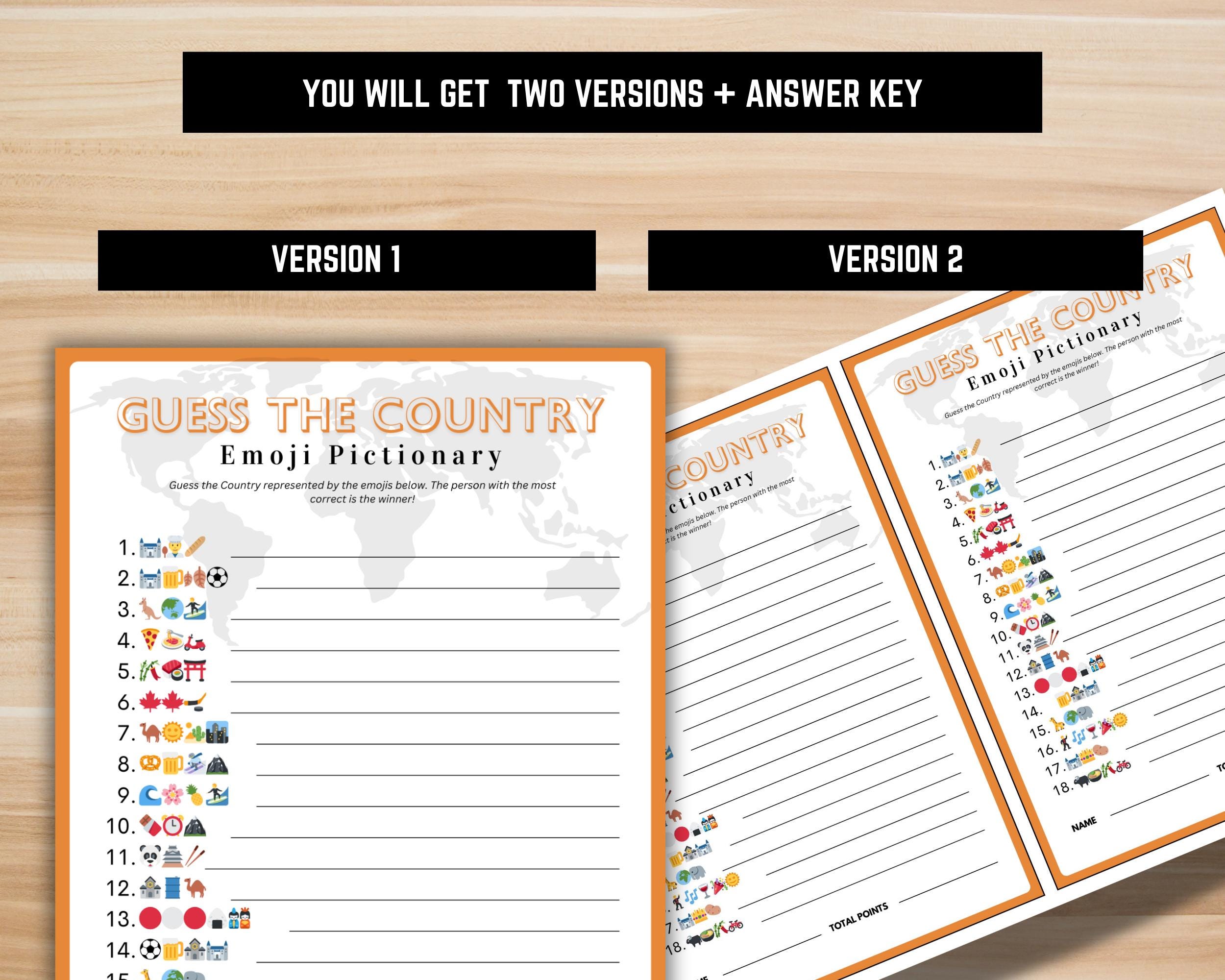 Guess the Country Emoji Pictionary | Printable Party Game | Family Fun ...