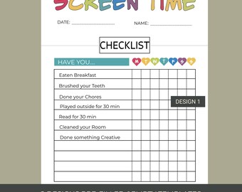 Editable Screen Time Chore Chart Printable, Screen Time Chart Checklist, Screen Time Tracker ...