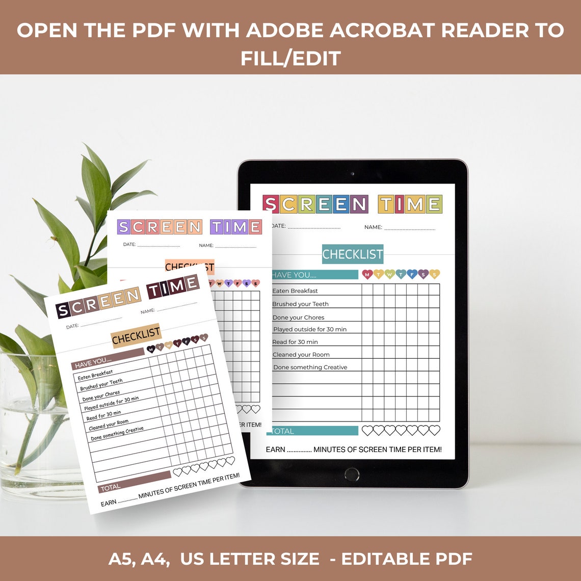 Editable Screen Time Chore Chart Printable, Screen Time Chart Checklist ...