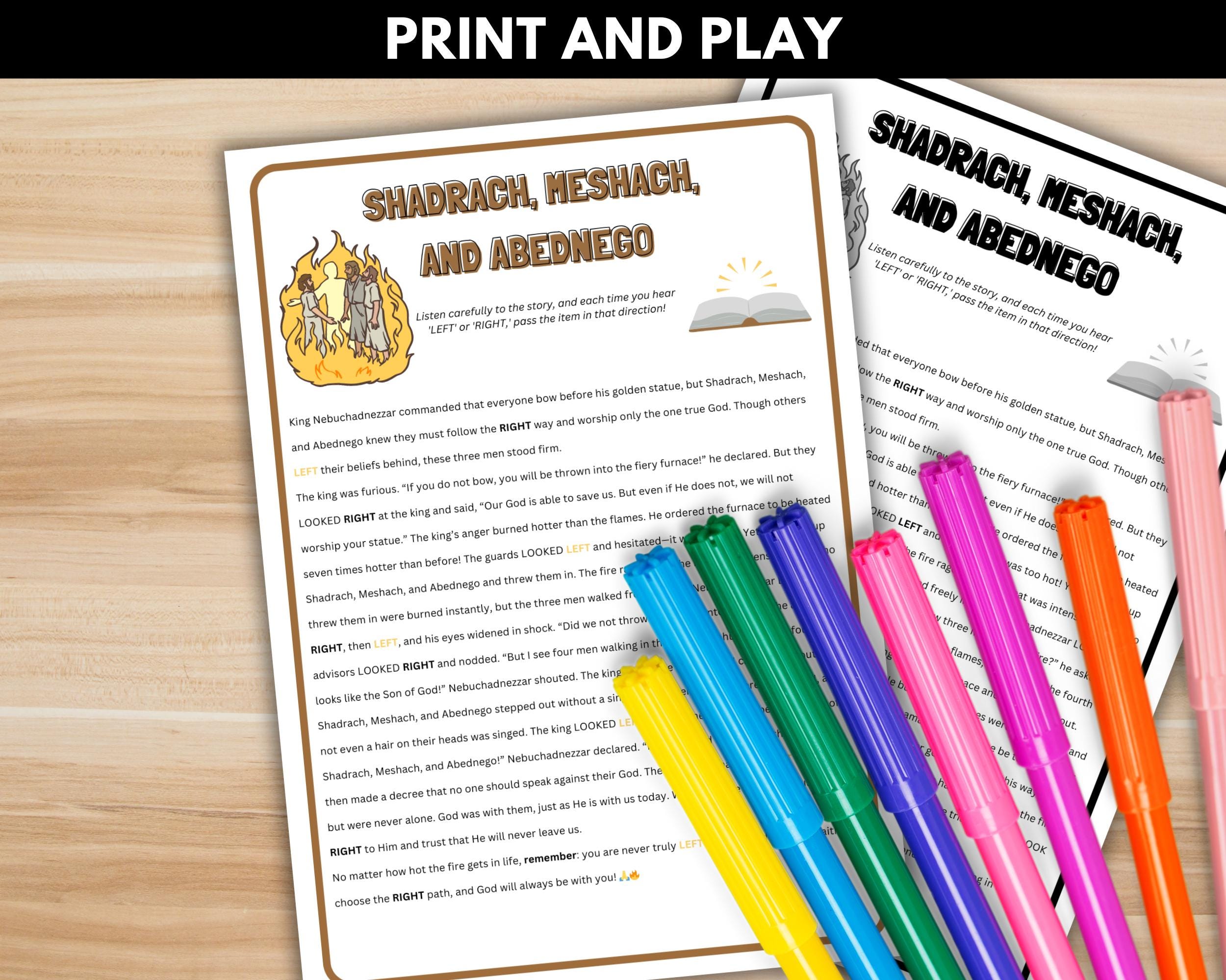 Shadrach Meshach Abednego Left Right Game, Bible Party Game, Church ...