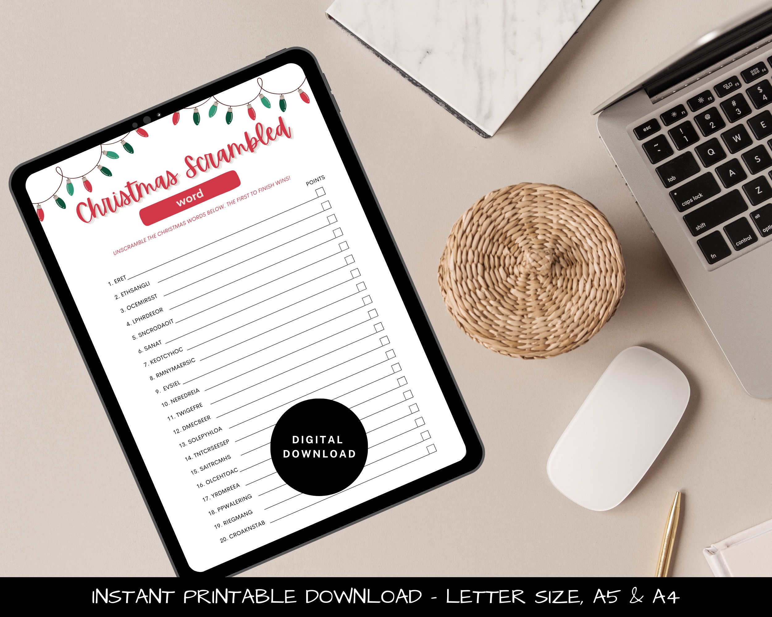 Christmas Word Scramble Printable | Holiday Party Game | Christmas ...