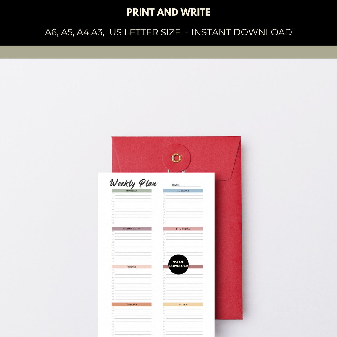 Editable Weekly Planner Printable, Digital Weekly Planner PDF Weekly ...