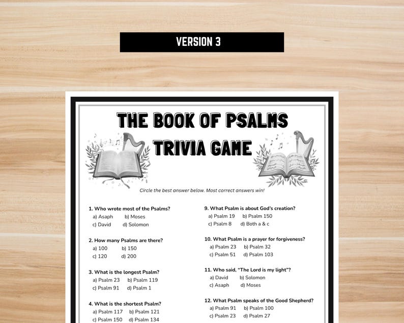 The Book of Psalms Trivia Game Printable – Bible Quiz With Answers ...