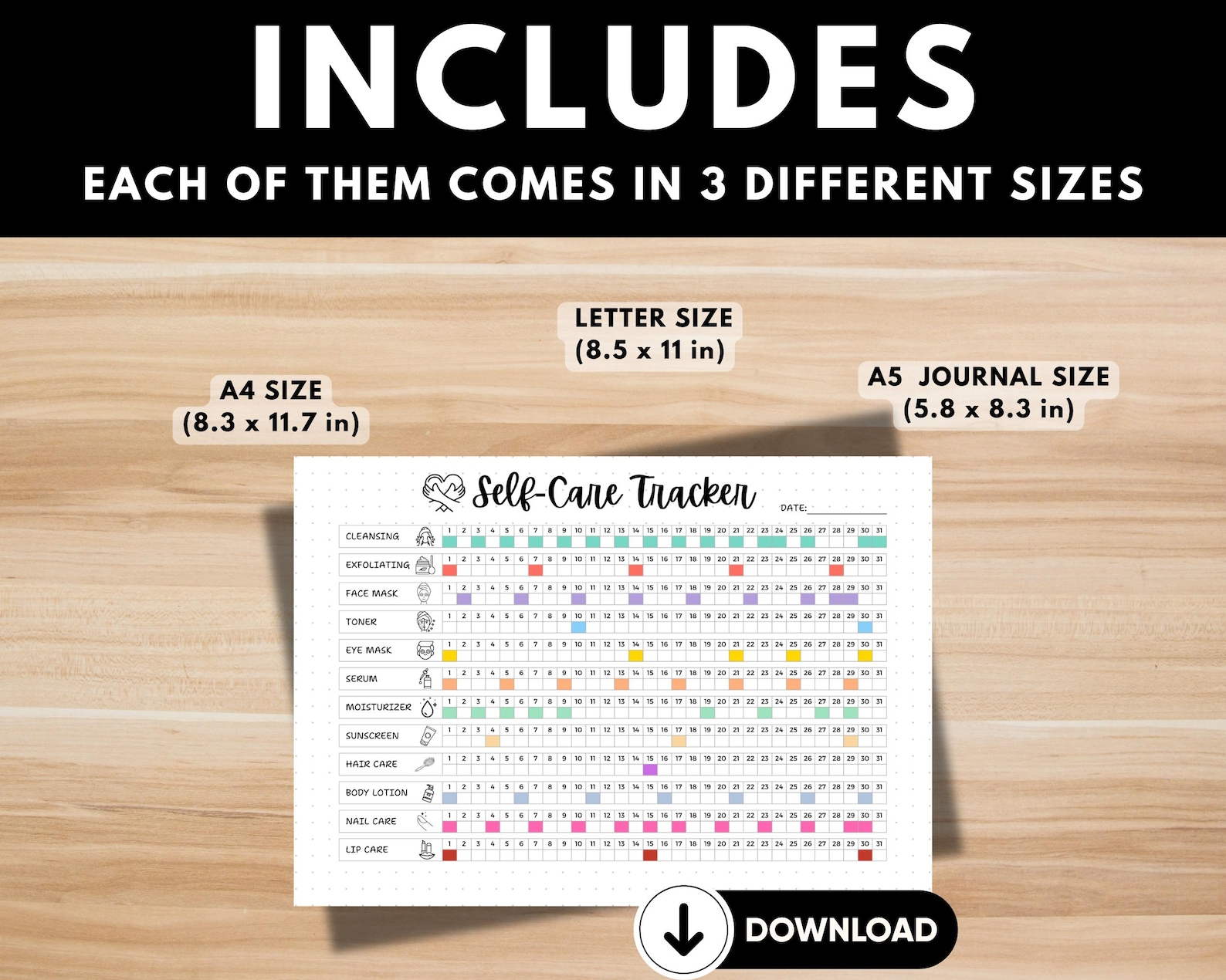 Self Care Tracker Printable - Skin Care Tracker - Monthly Planner Page ...
