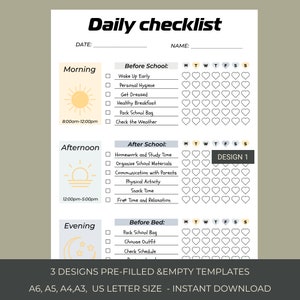 Editable Daily Checklist for Kids, Printable Daily Chore Chart, Kid ...