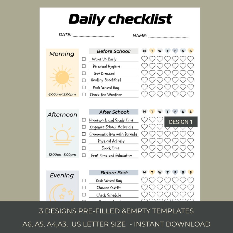 Editable Daily Checklist for Kids, Printable Daily Chore Chart, Kid ...