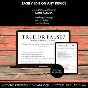 Baby Shower True or False Game, Printable and Editable Template ...