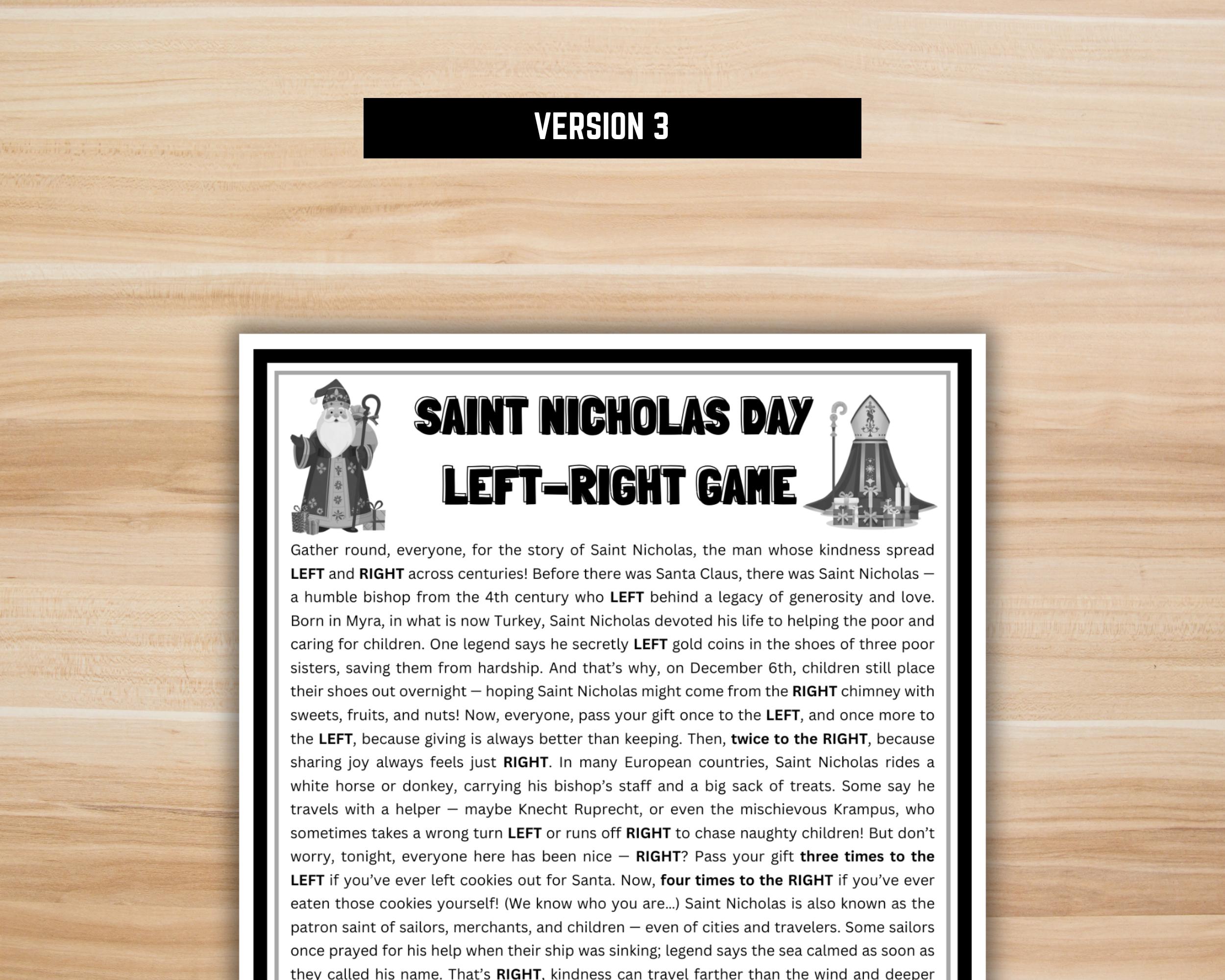 Saint Nicholas Day Left Right Game, Catholic Christmas Printable ...
