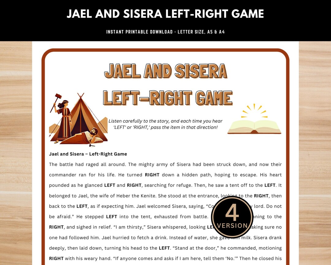 Jael and Sisera Left Right Game - Printable Bible Party Activity ...