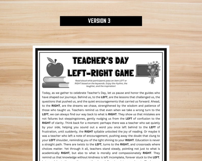 Teacher’s Day Left Right Game Printable – Pass the Gift Story, Fun ...